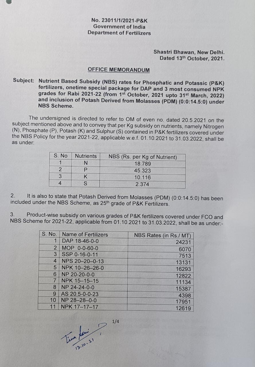 India approves Nutrient Based Subsidy ( NBS ) Rates for Phosphatic ...